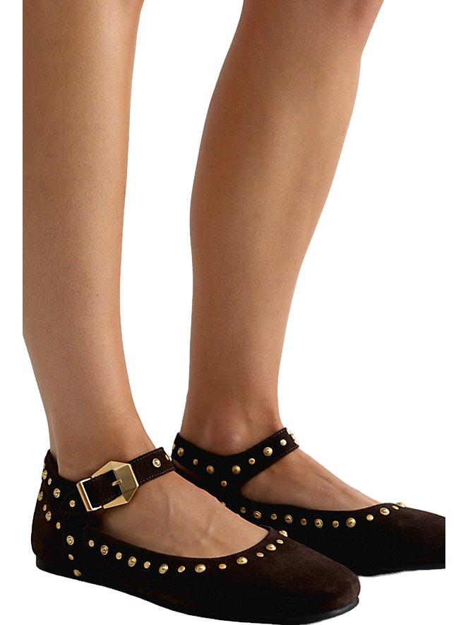 FREE PEOPLE Studded Suede Mary Jane Flats with Ankle Strap